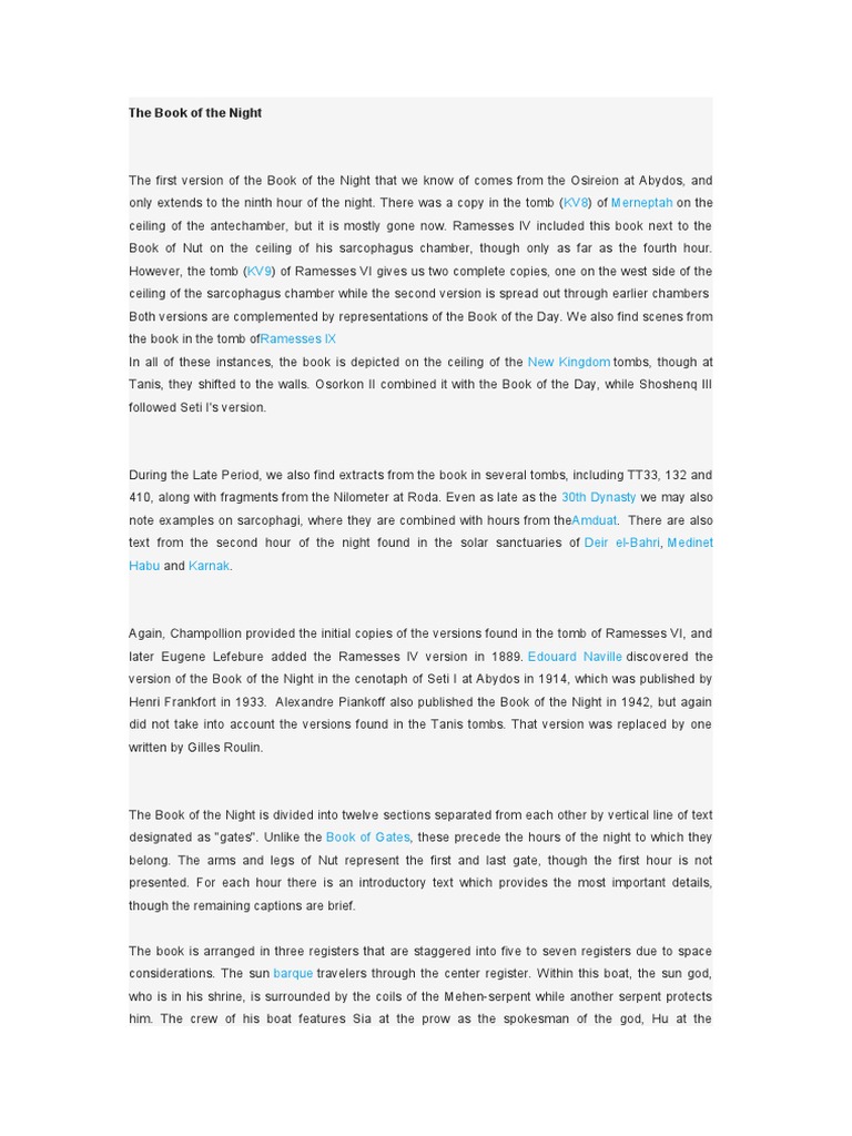An Overview and Analysis of the Book of the Night as Depicted in ...
