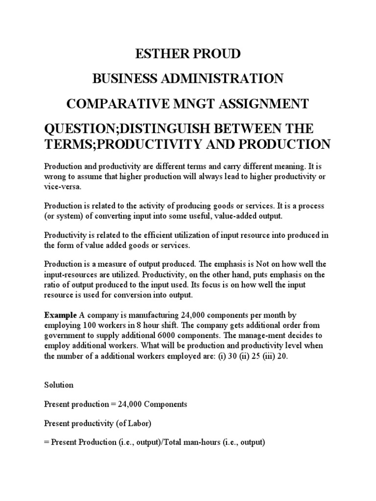 Difference Between Productivity and Production | PDF | Output ...