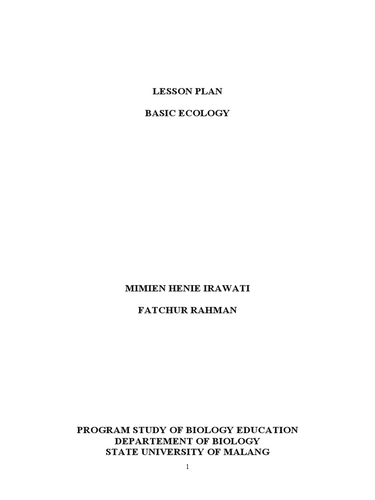 Lesson Plan of Basic Ecology | PDF | Ecology | Ecosystem