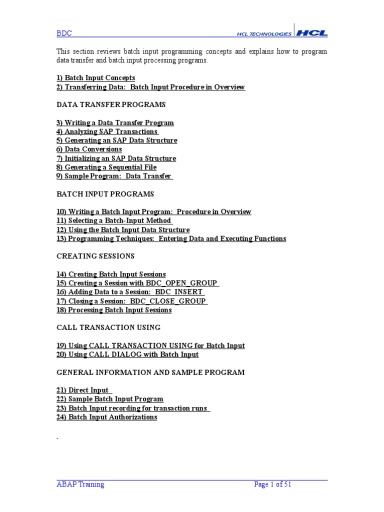 This Section Reviews Batch Input Programming Concepts and Explains How ...