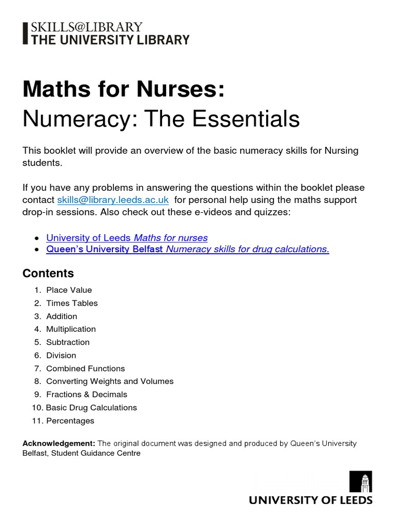 Skills Nursing Numeracy Essentials PDF | PDF | Pound (Mass) | Litre