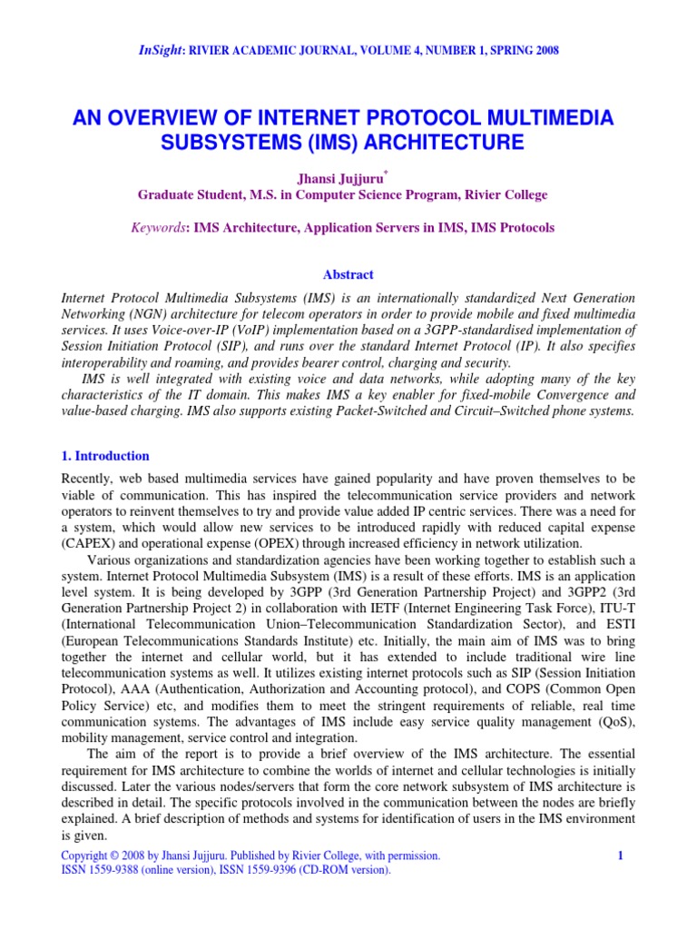 An Overview of Internet Protocol Multimedia Subsystems (Ims) Architecture | PDF | Ip Multimedia ...