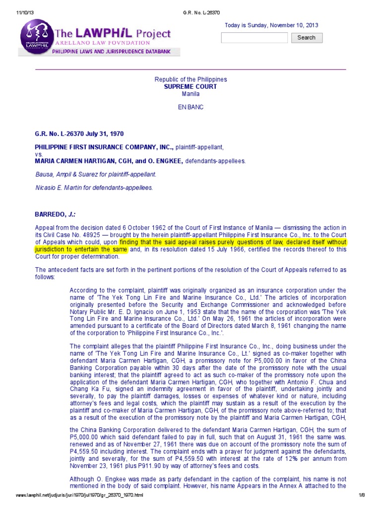 01 - Philippine First Insurance Co., Inc. v. Maria Carmen Hartigan, Et ...