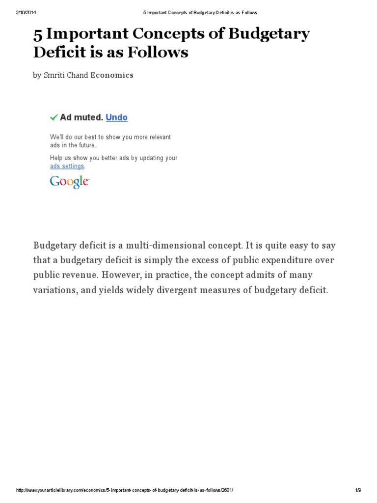 5 Important Concepts of Budgetary Deficit Is As Follows | PDF ...