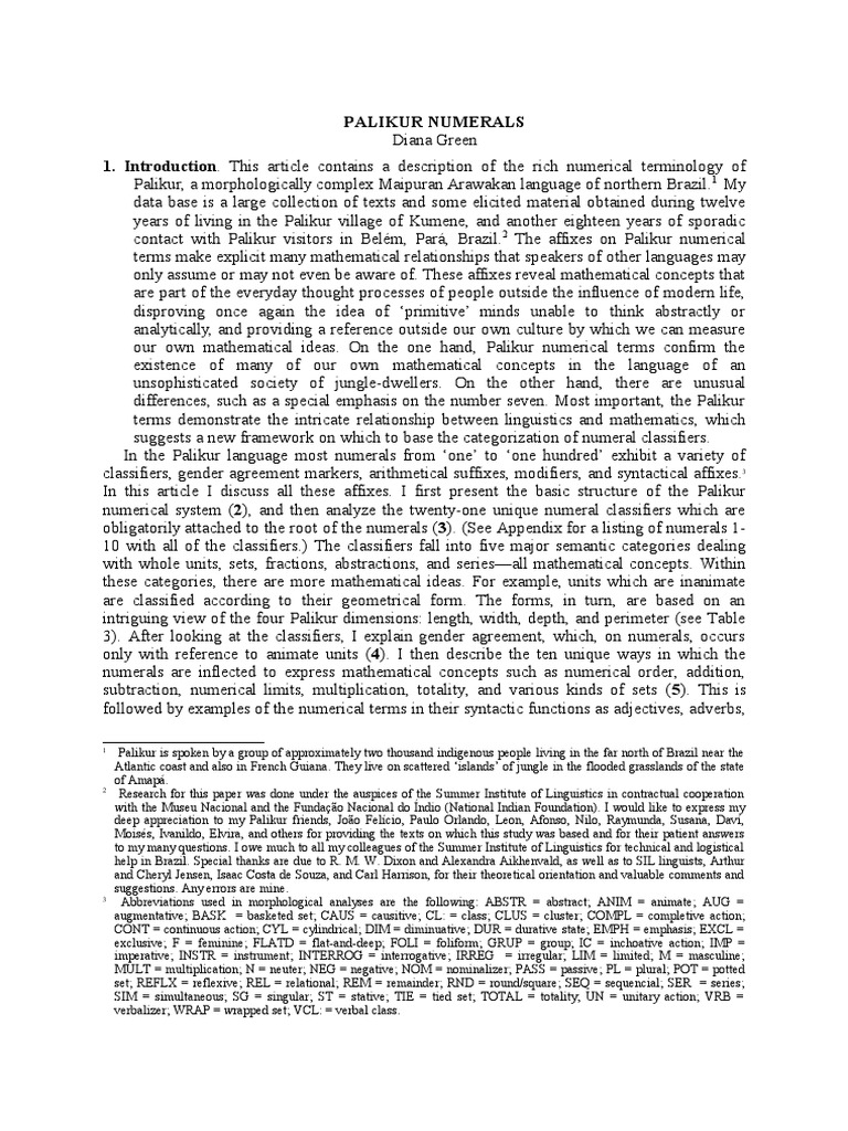 Palikur Numerical System Overview | PDF | Grammatical Gender ...