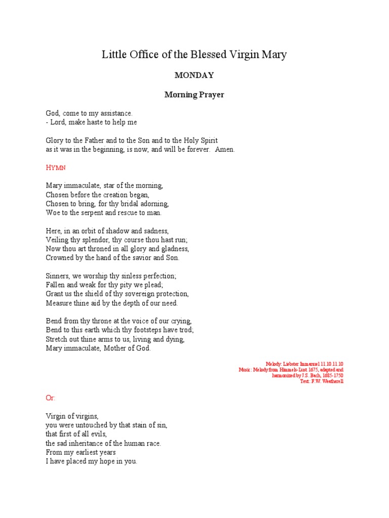 Little Office of The Blessed Virgin Mary-Mon-Morning Prayer | PDF