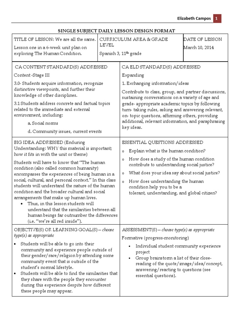 Exploring the Human Condition in Class | PDF | Learning Disability ...