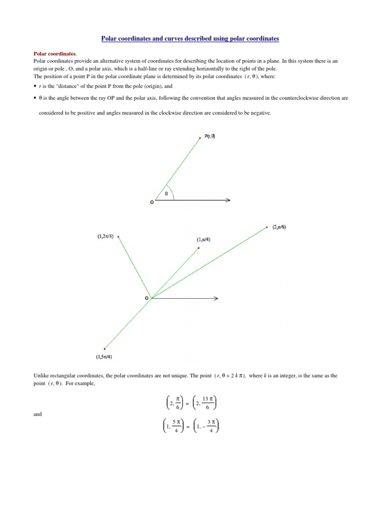 Polar coordinates and curves described using polar coordinates ...