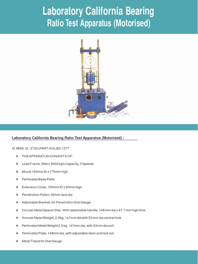 Laboratory California Bearing: Ratio Test Apparatus (Motorised) | PDF ...