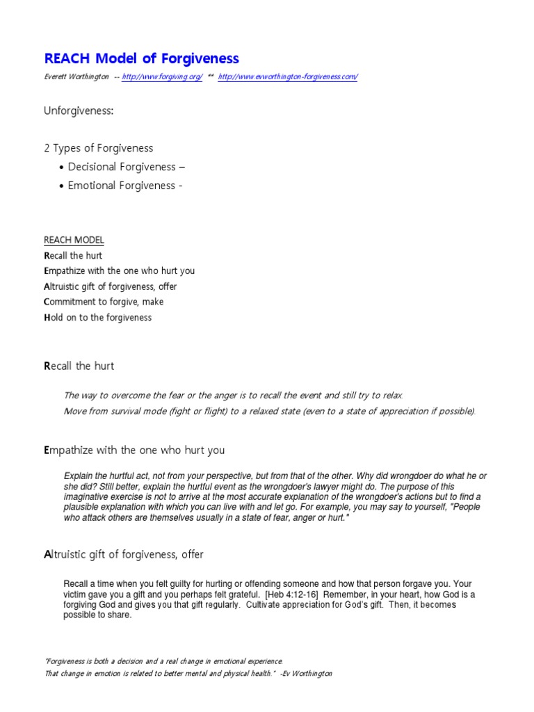 REACH - Forgiveness Model - Everett Worthington | Forgiveness ...