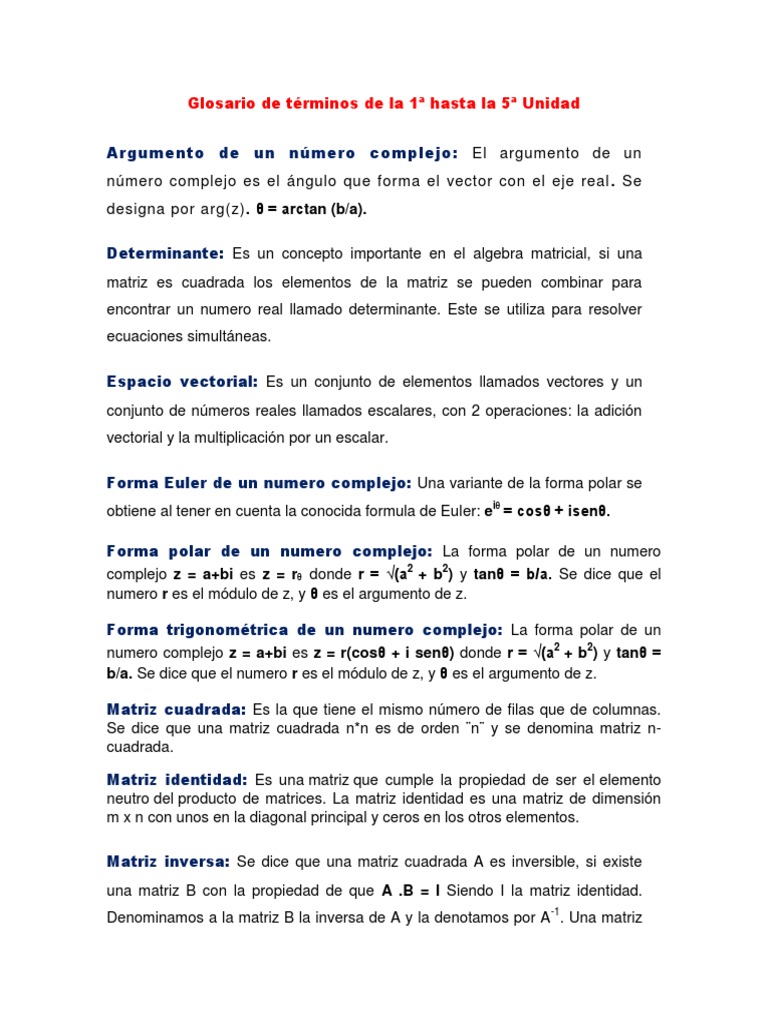 Glosario de Términos de La 1 Hasta La 5 Unidad | PDF | Matriz ...