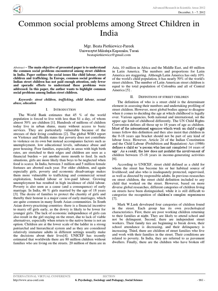 Social Issues Faced by Street Children in India | PDF