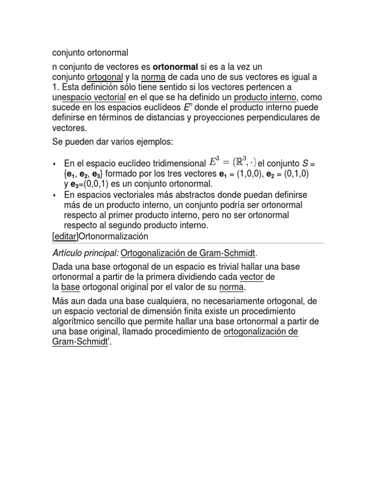 Conjunto Ortonormal | PDF | Base (álgebra lineal) | Ortogonalidad