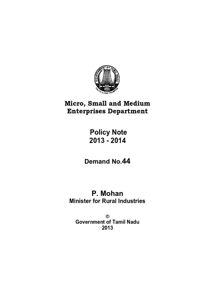 Policy Note | PDF | Small And Medium Sized Enterprises | Subsidy