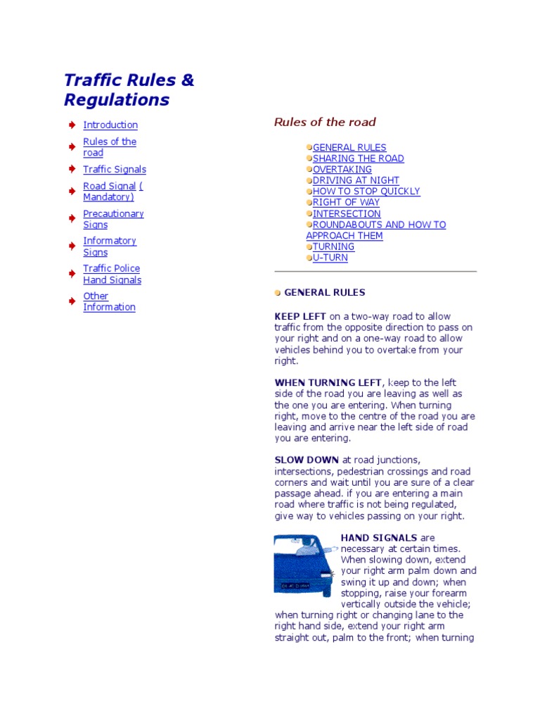 Traffic Rules & Regulations: Rules of The Road | PDF | Traffic ...