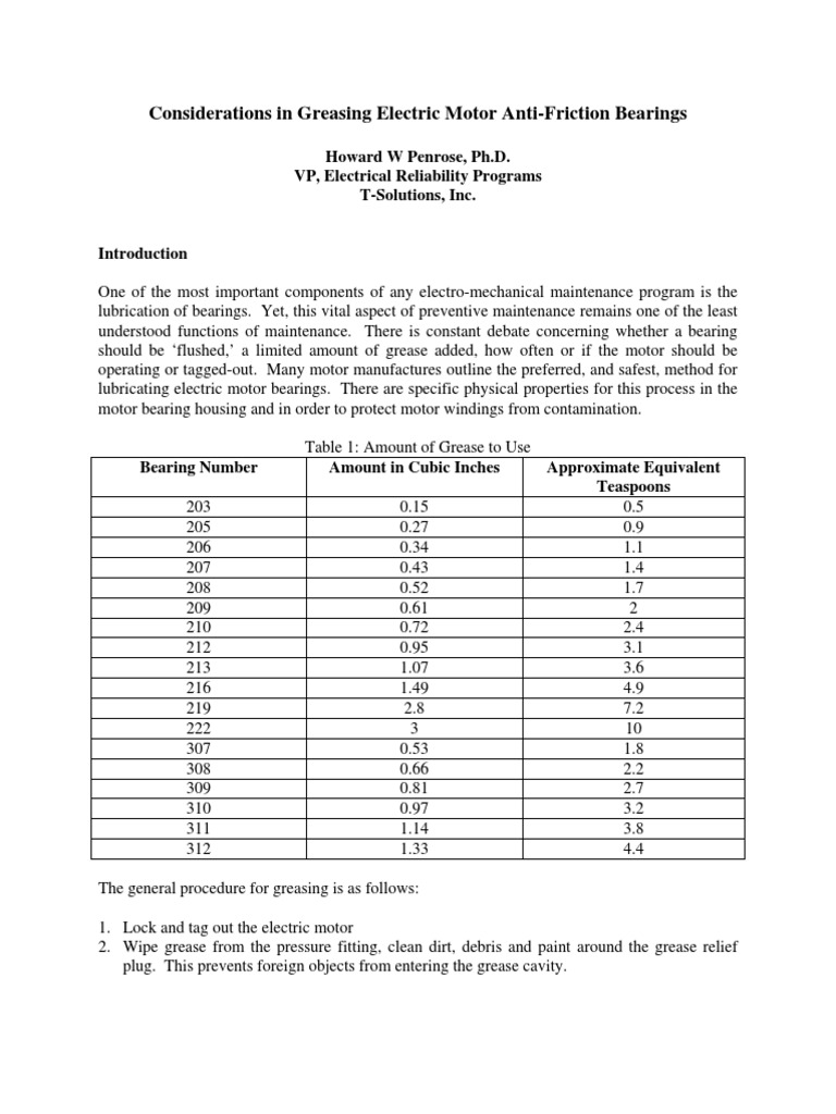 Considerations in Greasing Electric Motor Anti Friction Bearings | PDF ...