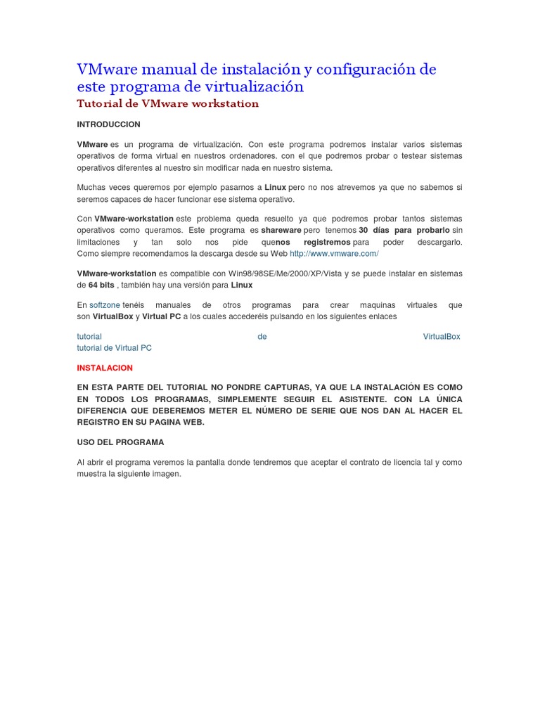 VMware Manual de Instalación y Configuración de Este Programa de Virtualización | PDF | V Mware ...