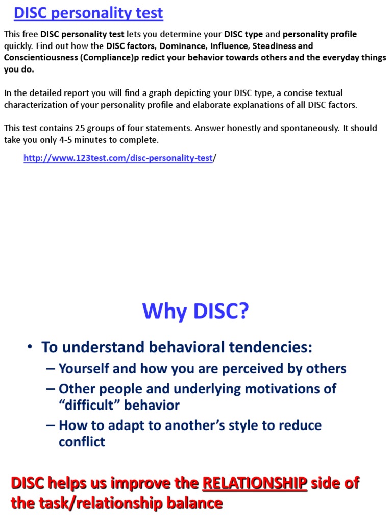 DISC Personality Test | Download Free PDF | Behavior | Motivation
