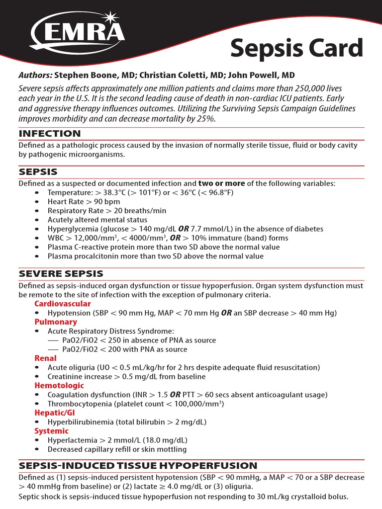 EMRA Sepsis Card | PDF | Sepsis | Shock (Circulatory)