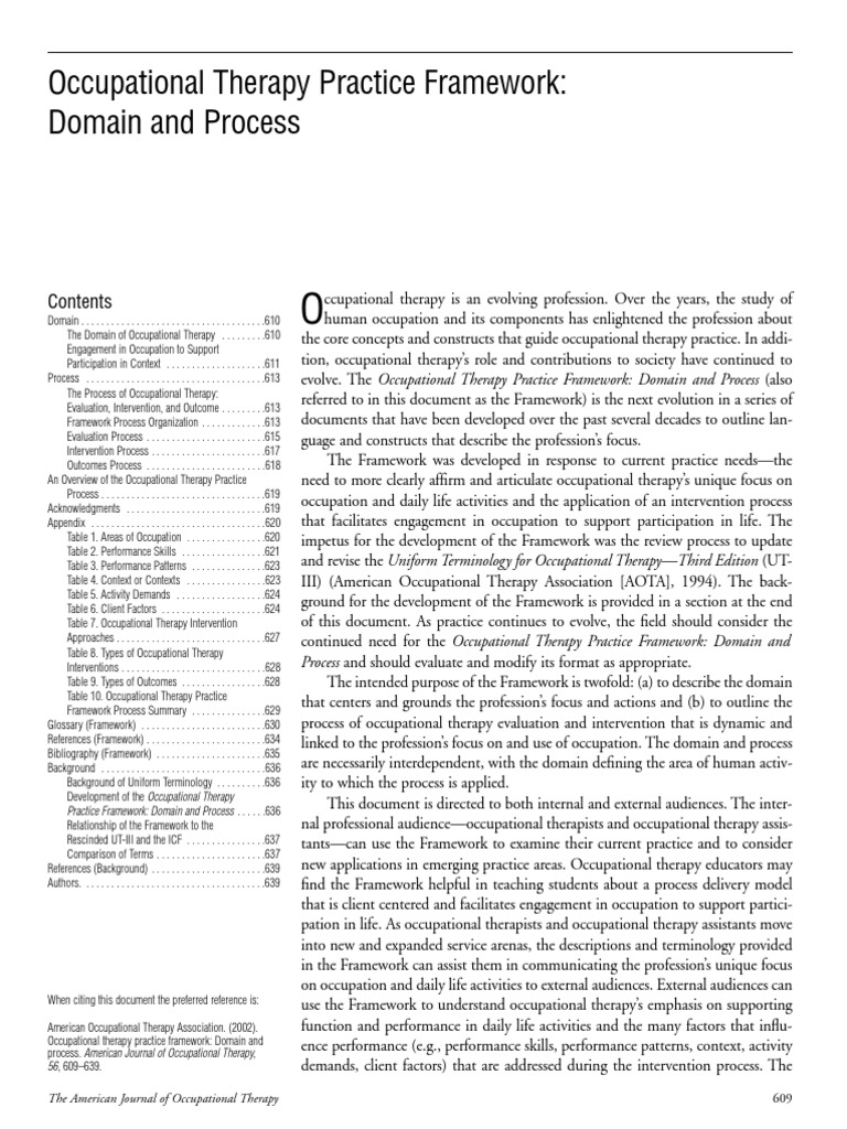 Occupational Therapy Practice Framework | PDF | Occupational Therapy ...