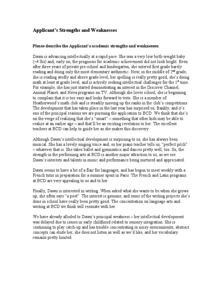 Applicant's Strengths and Weaknesses | Download Free PDF | Cognition ...