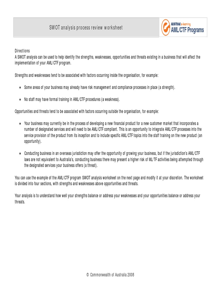 Aml Programs Mod 5 Swot Analysis Worksheet | PDF | Money Laundering ...