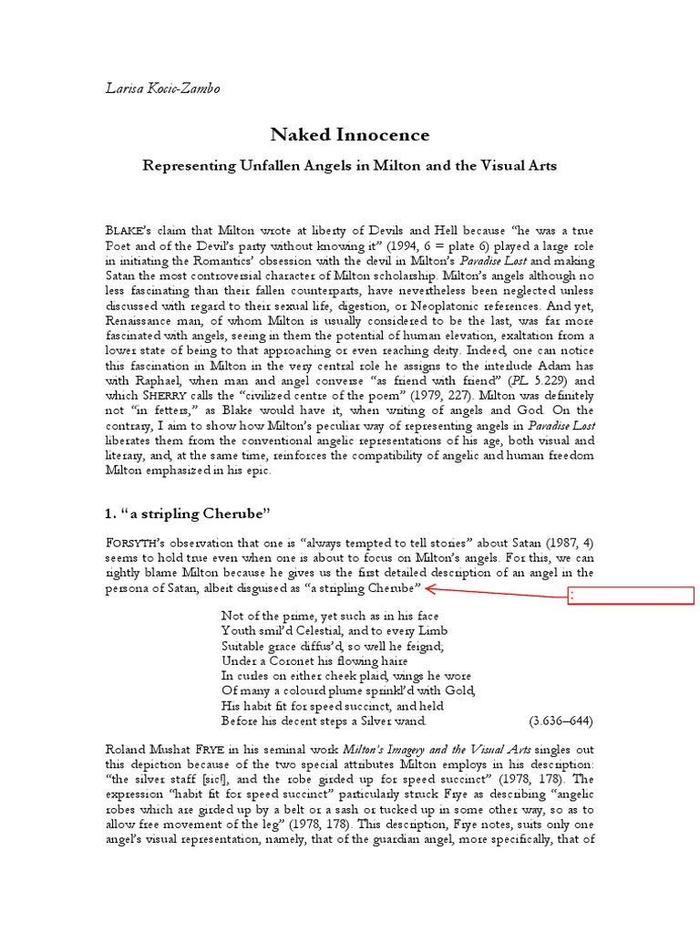 Naked Innocence: Representing Angelic and Human Freedom in Milton and ...