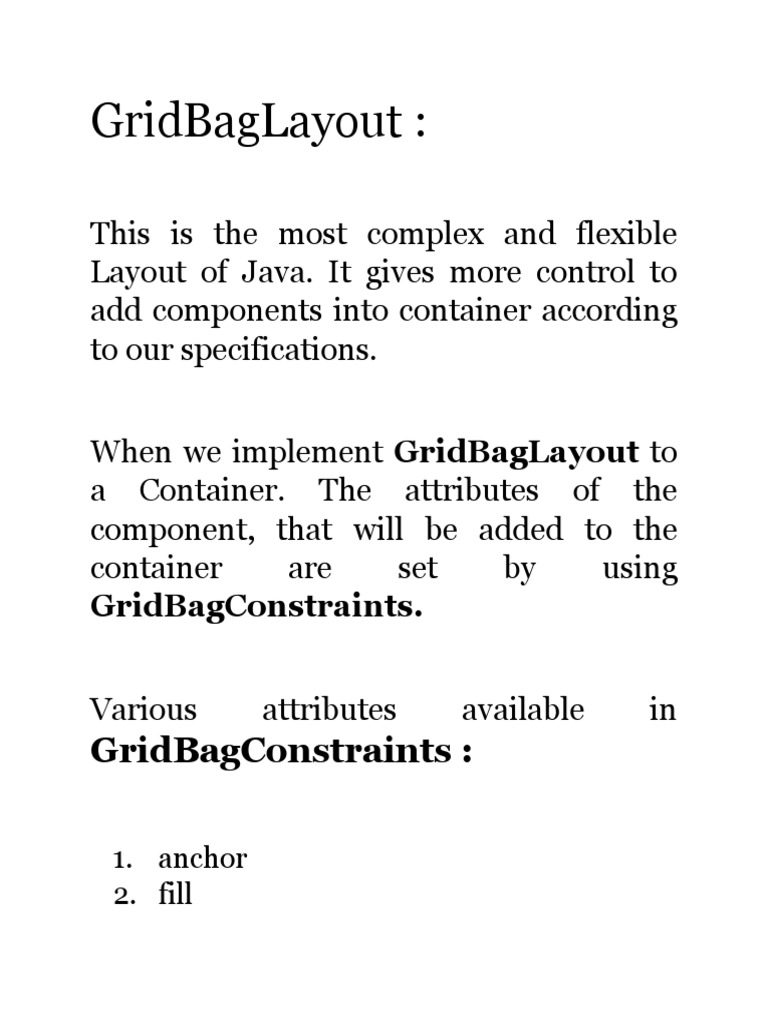 Java GridBagLayout Guide | PDF