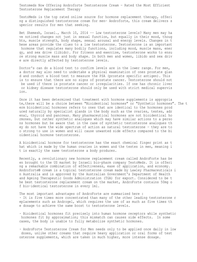 Testomeds Now Offering Androforte Testosterone Cream - Rated The Most ...