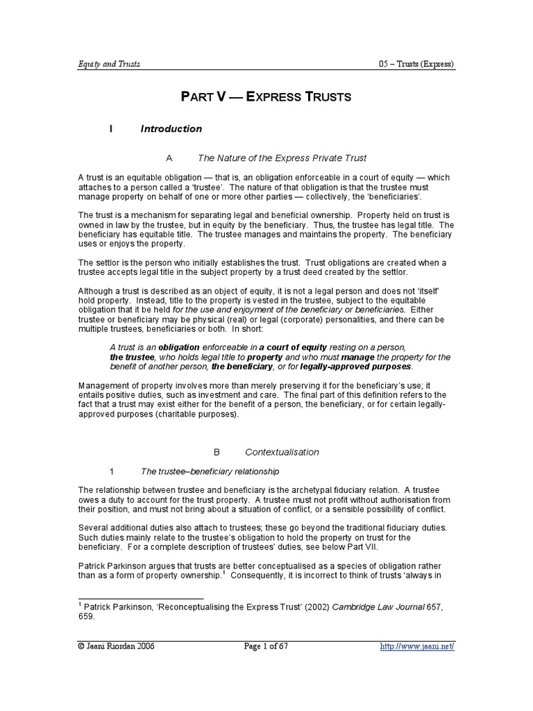 Express Trusts Notes | PDF | Beneficiary (Trust) | Trust Law