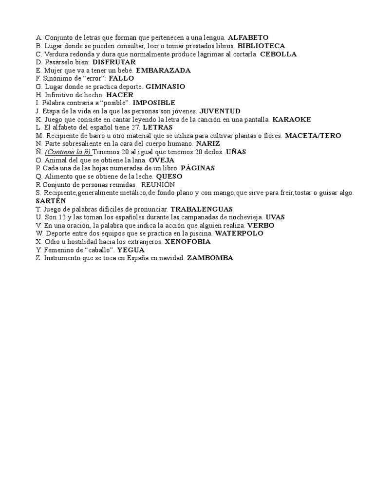 Pasapalabra Vocabulario en General | PDF