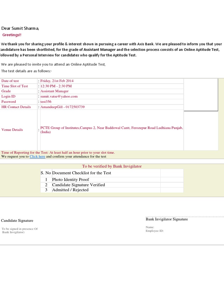 Axis Bank Assistant Manager Test | PDF