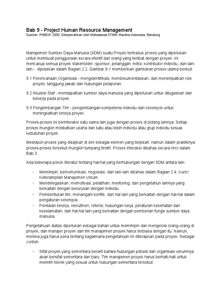 Pmbok Bab 9 Manajemen SDM Projek | PDF