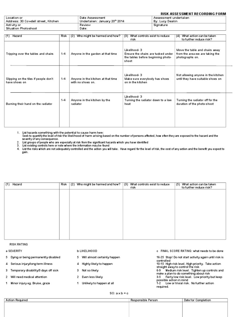 Risk Assessment Kitchen | PDF