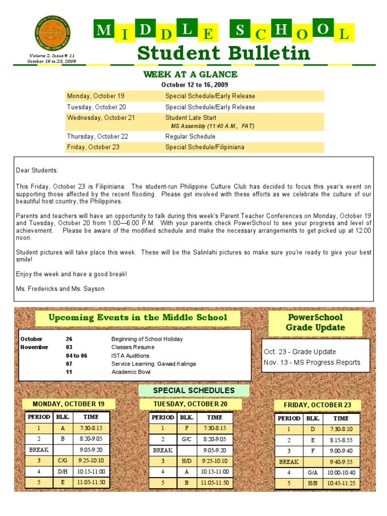 Student Bulletin: M D L S H O | PDF