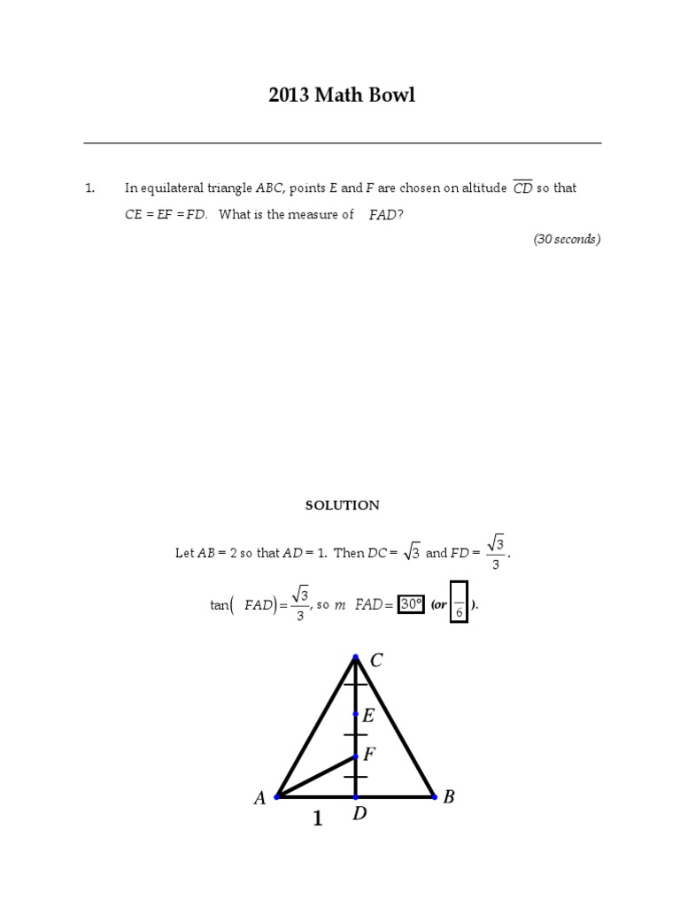 2013 Minnesota Math Bowl Problems | PDF | Elementary Geometry ...