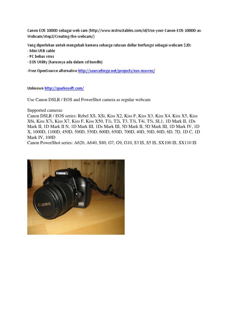 Canon EOS 1000D Sebagai Web Cam | PDF
