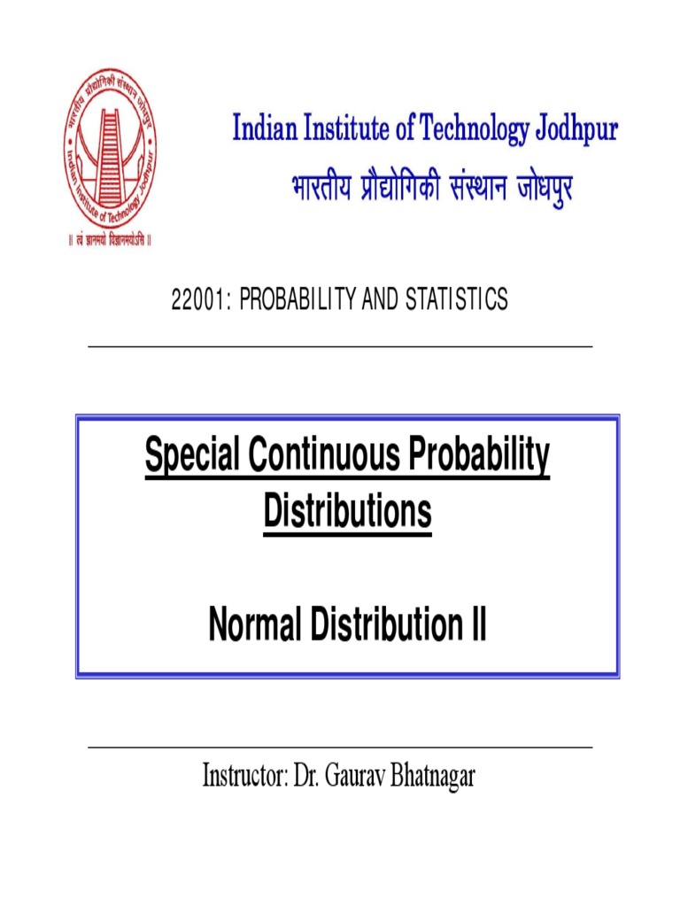 Special Continuous Probability Distributions Normal Distribution II ...
