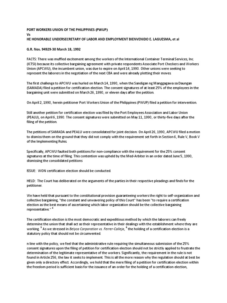 Port Workers Union of The Philippines Vs Hon. Undersecretary | PDF ...
