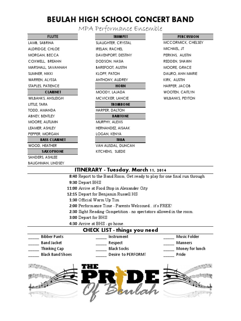 Band Performance Itinerary | PDF