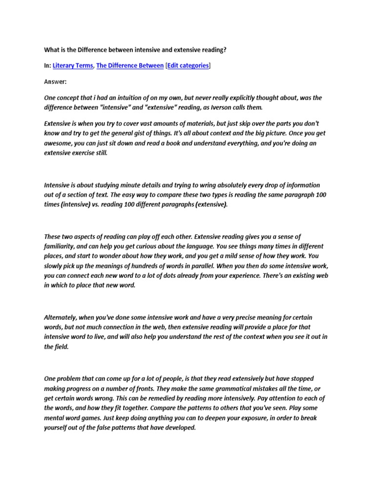 What Is The Difference Between Intensive and Extensive Reading | PDF ...