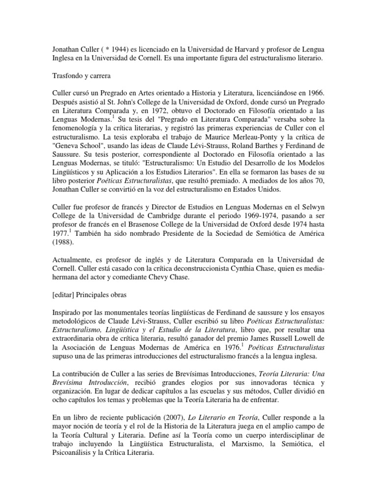 Jonathan Culler y el Estructuralismo Literario | PDF | Semiótica ...