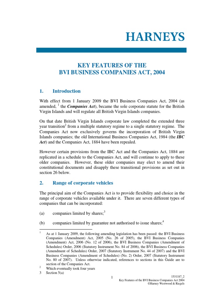 British Virgin Islands Business Corporations Act Key Provisions and ...