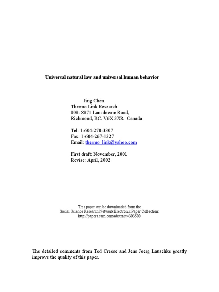 Universal Natural Law and Universal Human Behavior | PDF | Entropy ...
