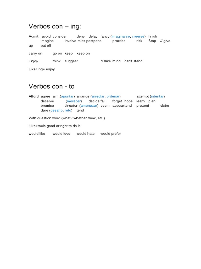 Verbos Con Ing o To | PDF