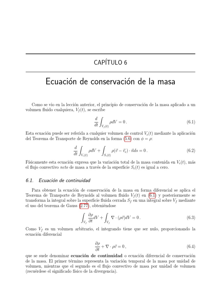 6 Ecuacion de Conservacion de La Masa | Descargar gratis PDF | Integral ...