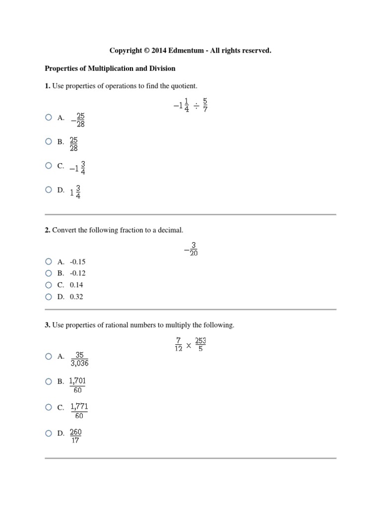 5.properties of Multiplication and Division | PDF | Fraction ...