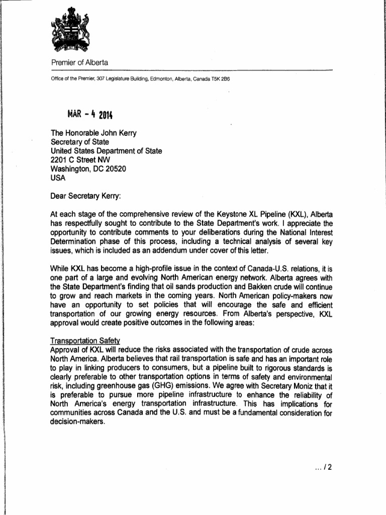 Alison Redford Écrit À John Kerry (En Anglais) | PDF | Carbon Capture ...