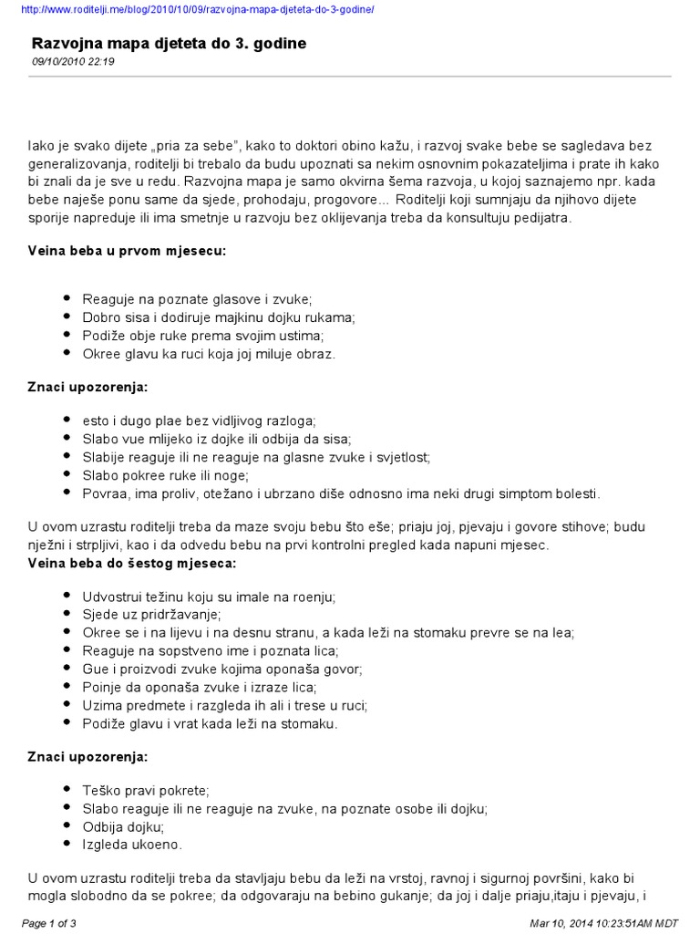 Razvojna Mapa Djeteta Do 3 Godine | PDF