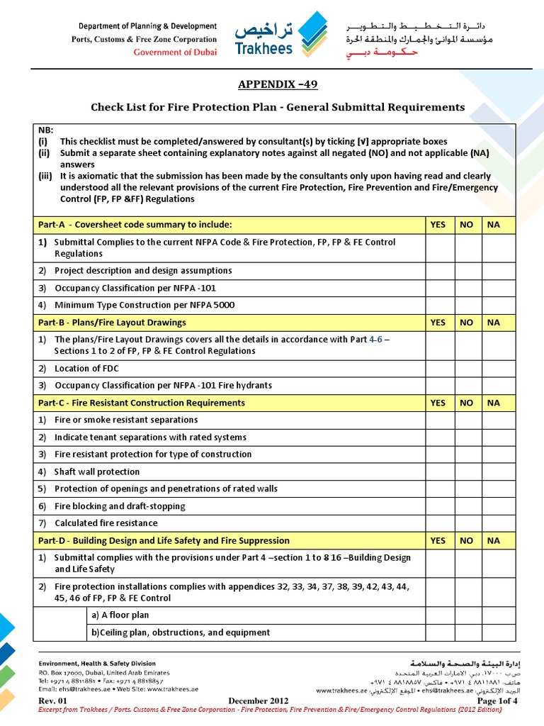 Check List For FiCheck List For Fire Protection Planre Protection Plan ...
